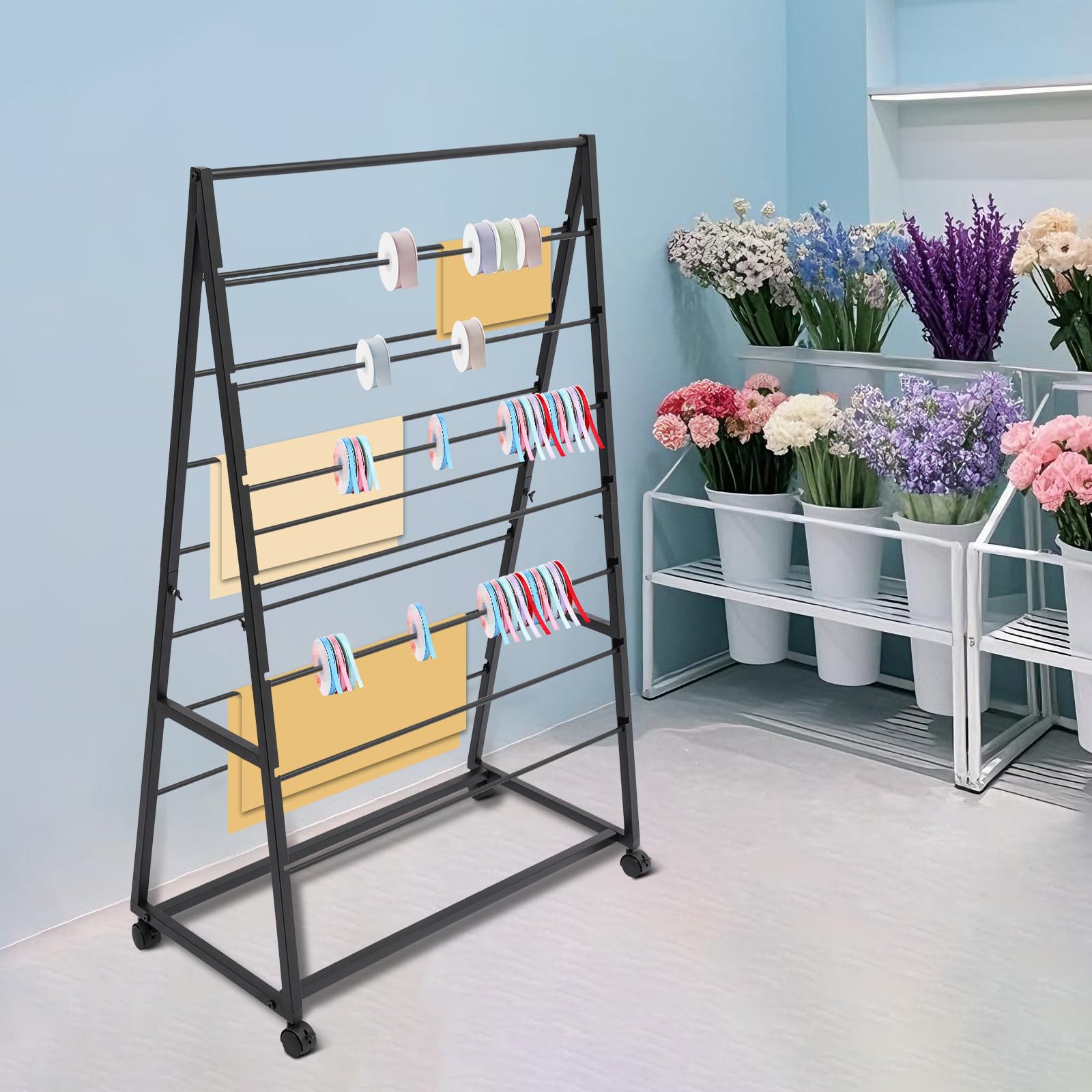 15 Tier Ribbon Holder Organizer Rack, Double-Sided Wrapping Paper ...