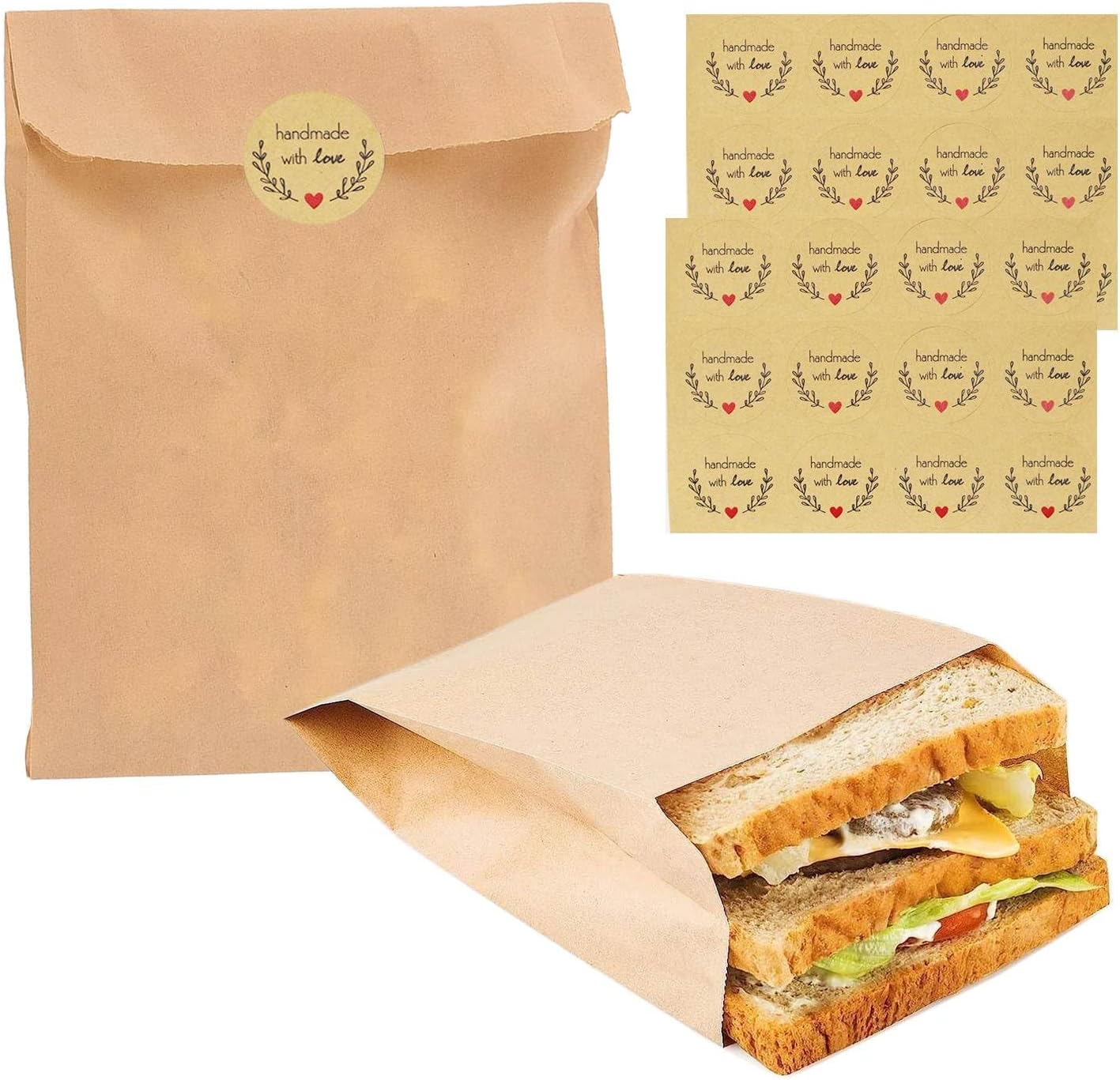 Amazon.com: Shindel 100PCS Paper Sandwich Bags, Paper Snack Bags Reused ...