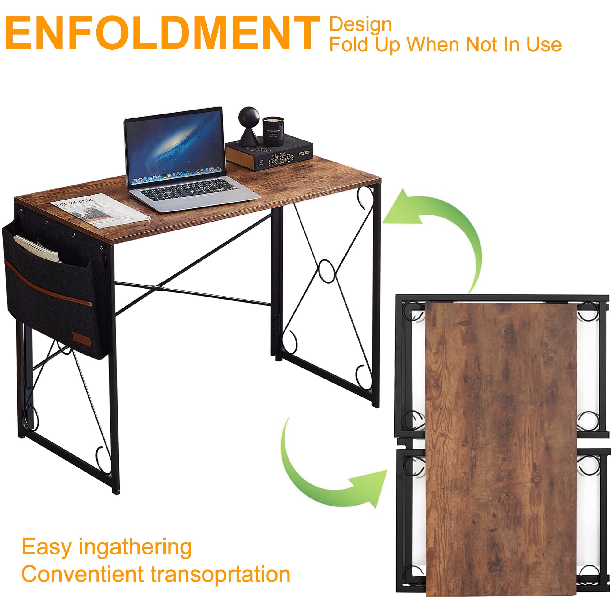 Snapklik.com : VECELO 39 Inch Folding Desk Simple Assembly Desk