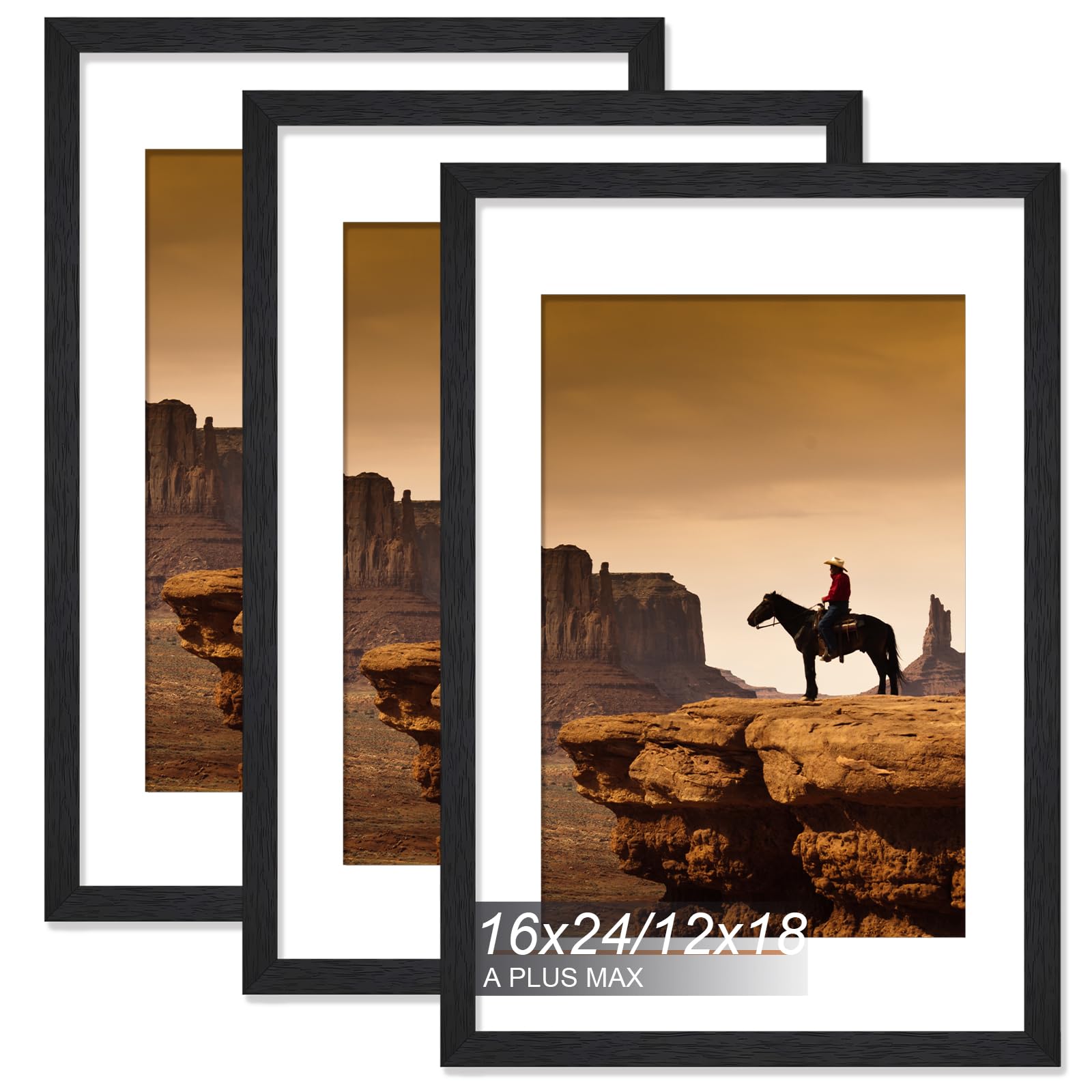 Amazon.com - A PLUS MAX 16x24 Picture Frame Set of 3, Engineered Wood Frame Display Photo 12 x ...