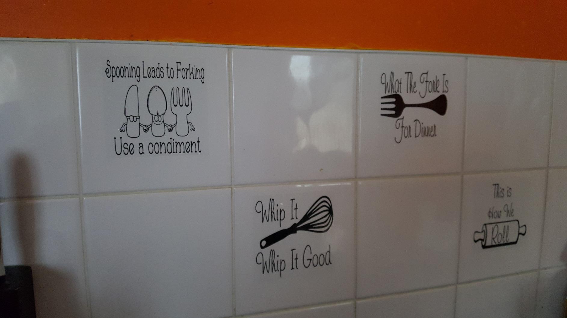 WaterShed Designs Kitchen Tile Transfer Humor Pack of 4 Fun Quotes ...