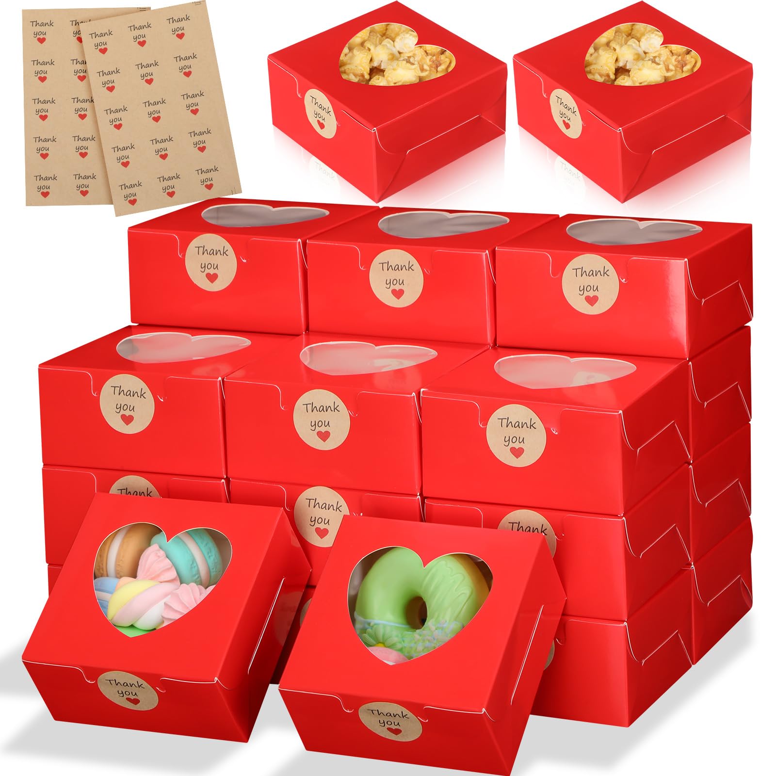Amazon.com: Janlaugh 25 Pcs Valentine's Day Red Bakery Boxes Heart ...