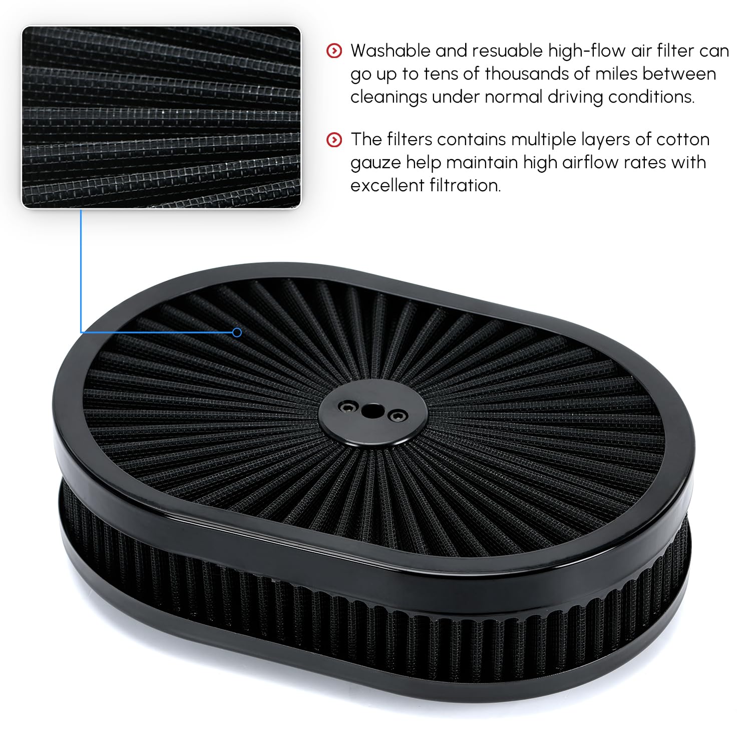 Snapklik.com : 12"x2" Oval Air Cleaner Filter Assembly 5-1/8" Carb Neck ...
