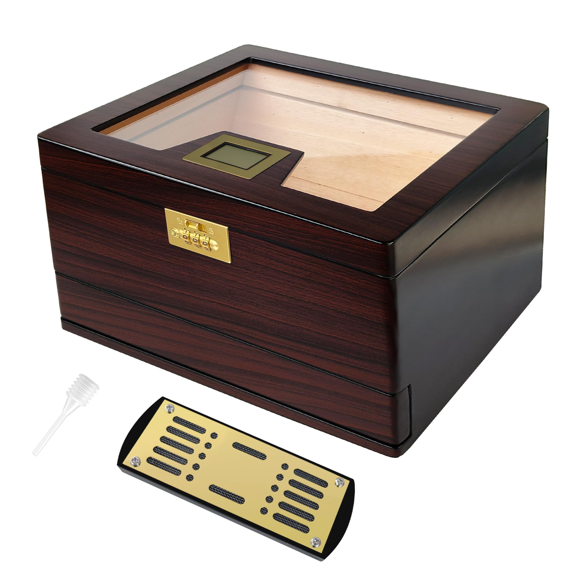Amazon.com: CMILAI Cigar Humidor Lockable, Glass Top with Thick Cedar ...