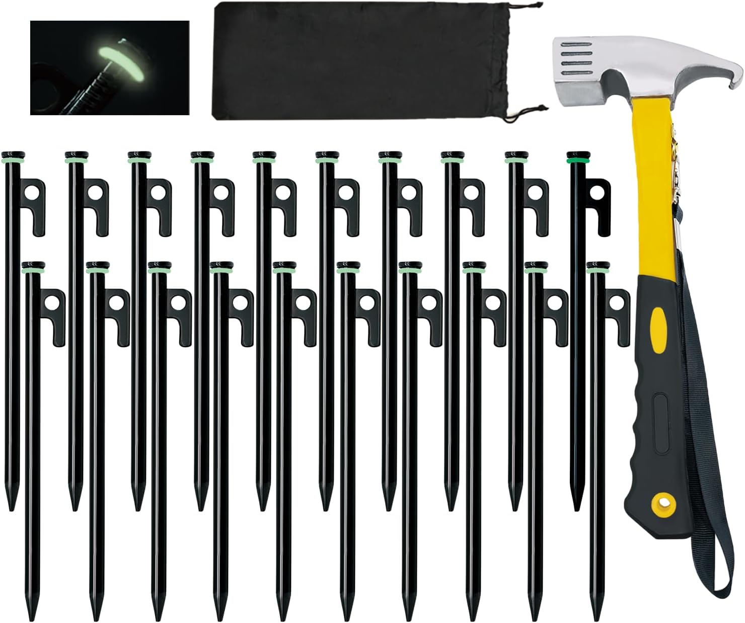 Amazon.com : Tent Stakes and Hammer Set, 8 Pack 12in Heavy Duty Forged ...