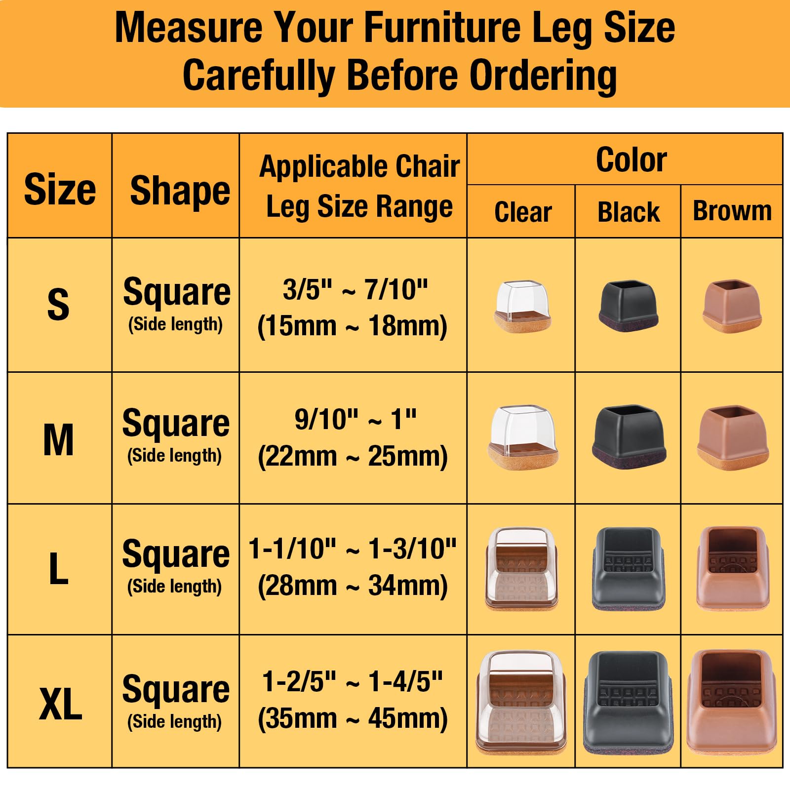 Snapklik.com : 24 Pcs Extra Large Square Chair Leg Floor Protectors ...