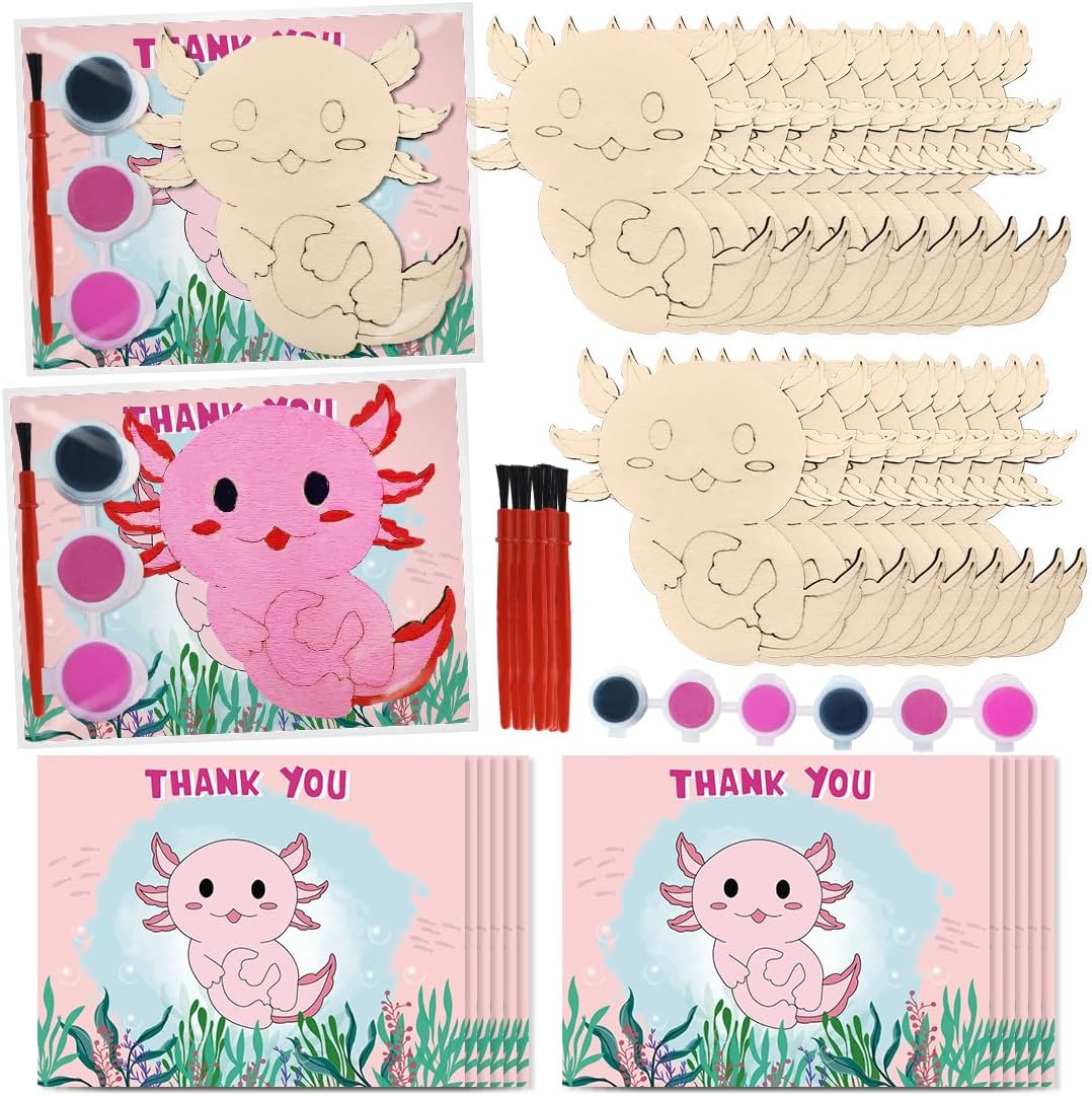 Amazon.com: Jekocet ㅤ Axolotl Party Favors 24 Pcs Axolotl Wooden Crafts ...