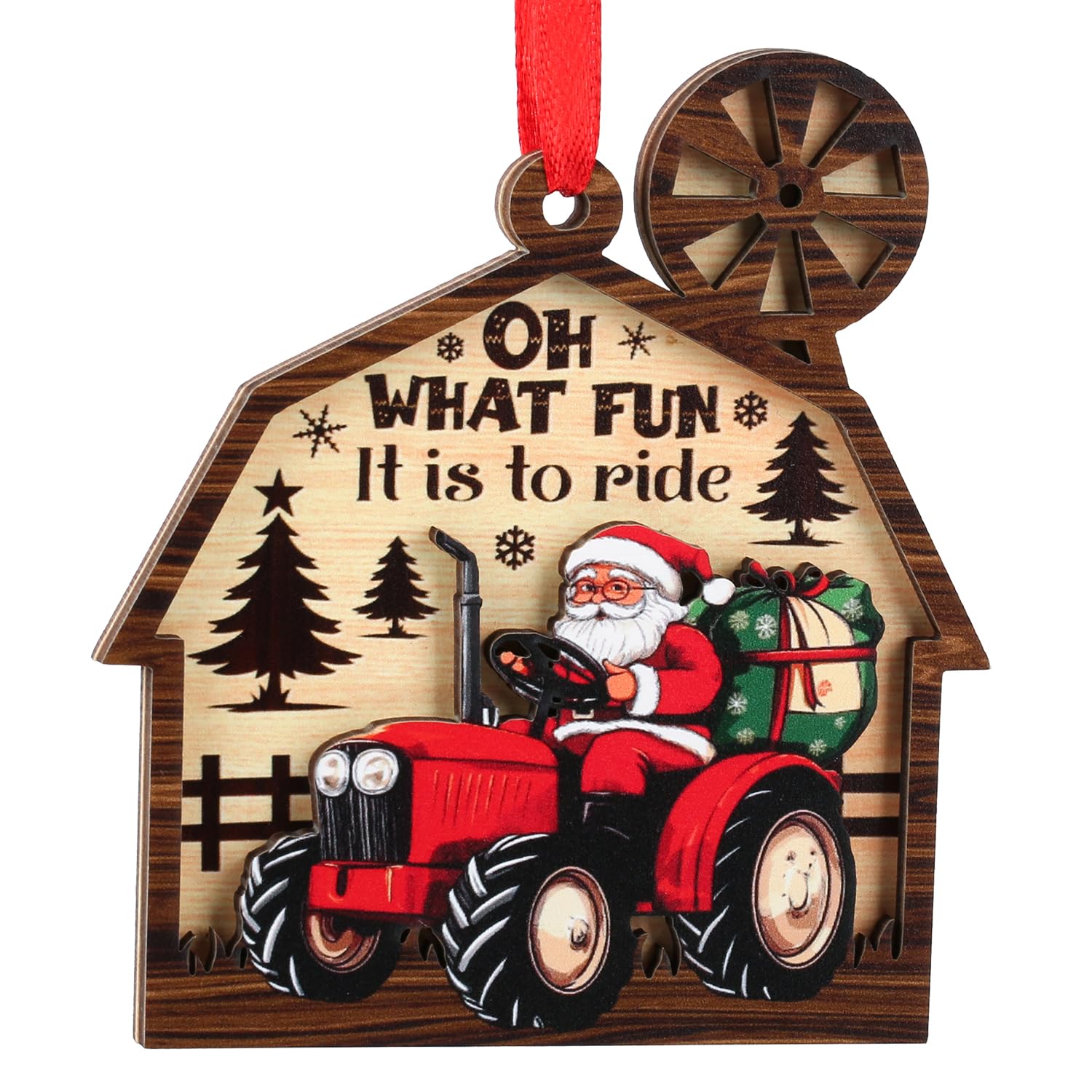 Amazon.com: Tractor Christmas Ornament – 2-Layer Wooden Hanging ...