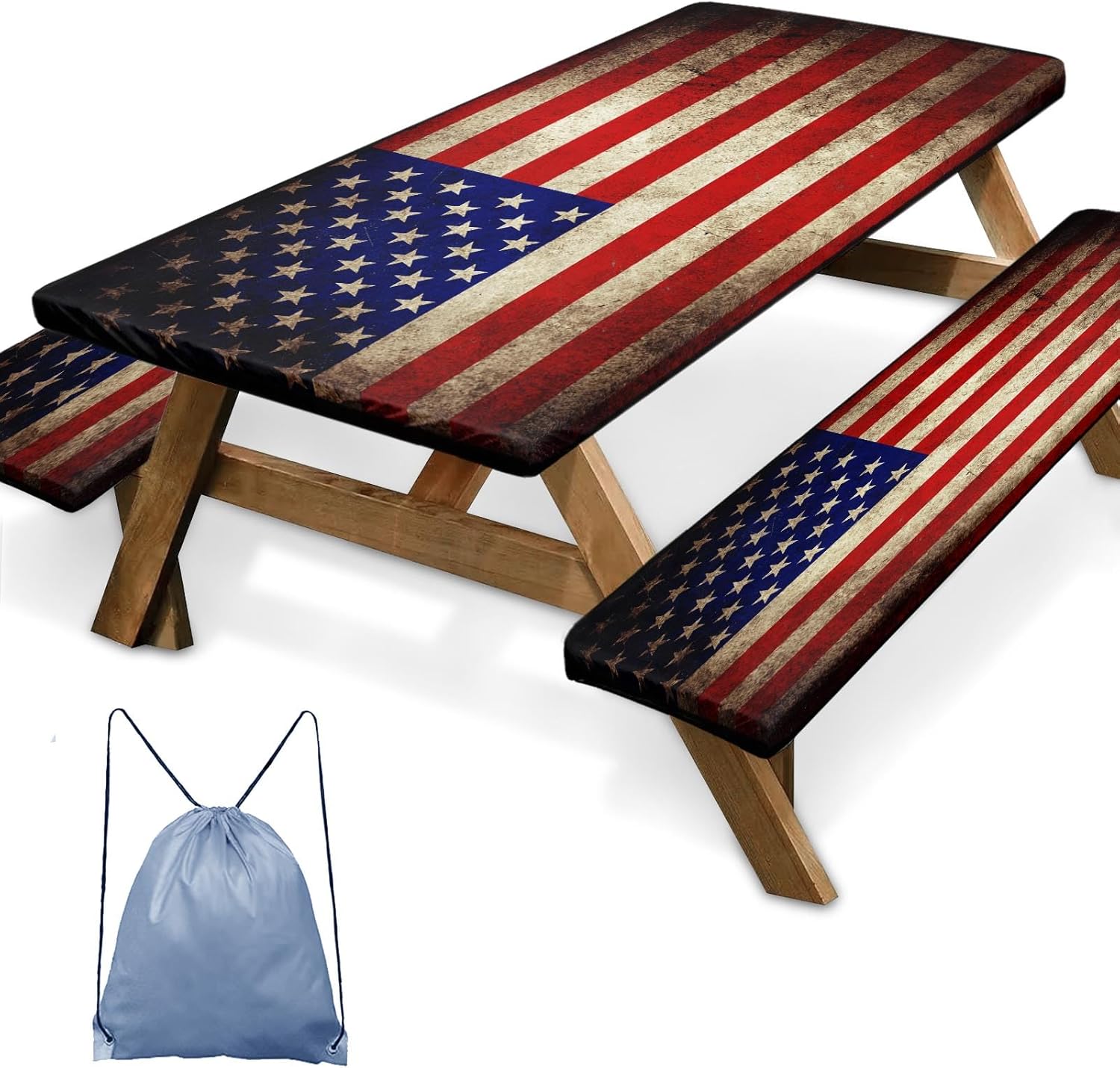 Amazon.com: Britown American Flag Vintage Picnic Table Cover with Bench ...