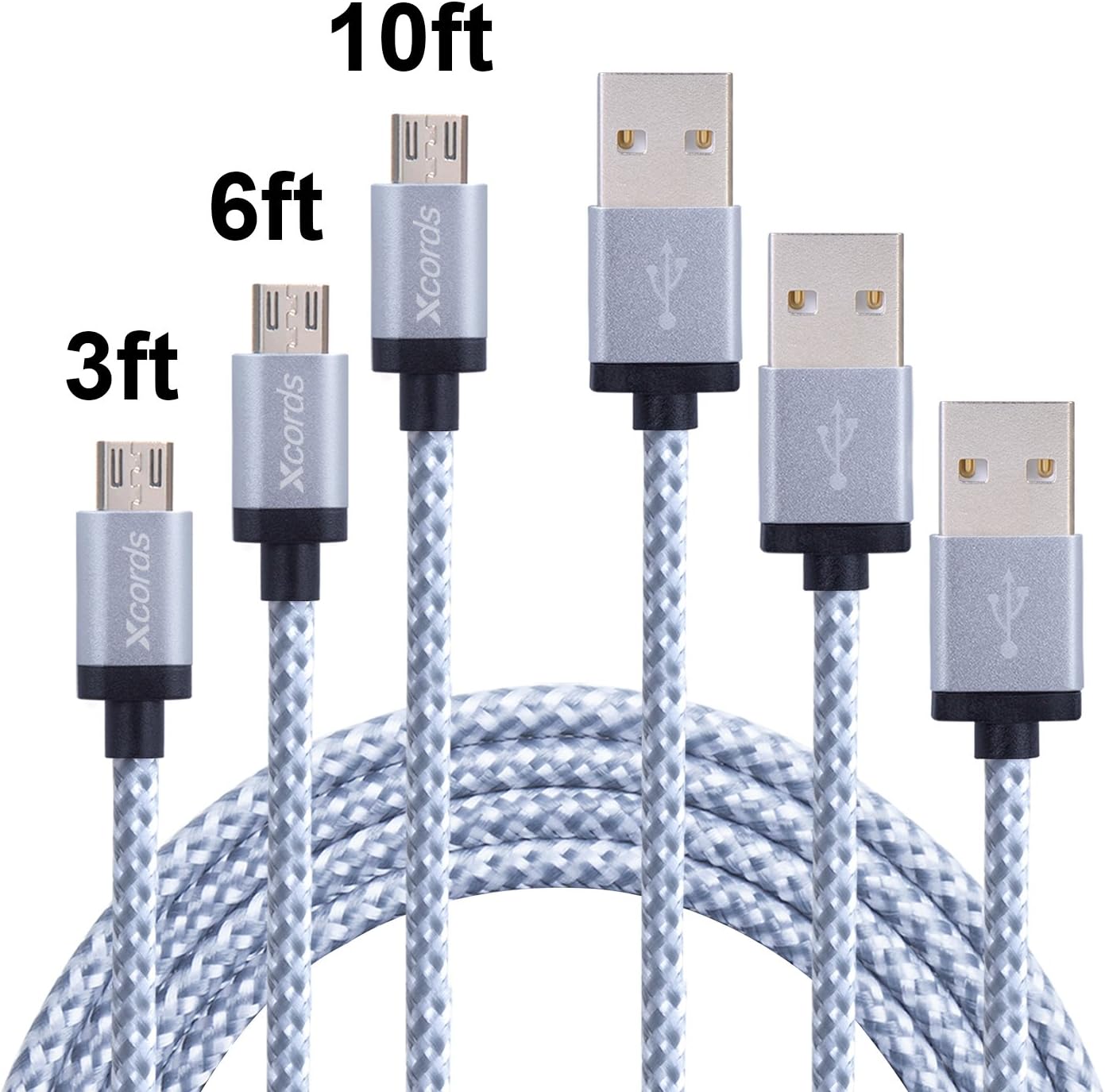 Amazon.com: Xcords(TM) 3Pcs 3FT 6FT 10FT Extra Long Nylon Braided ...