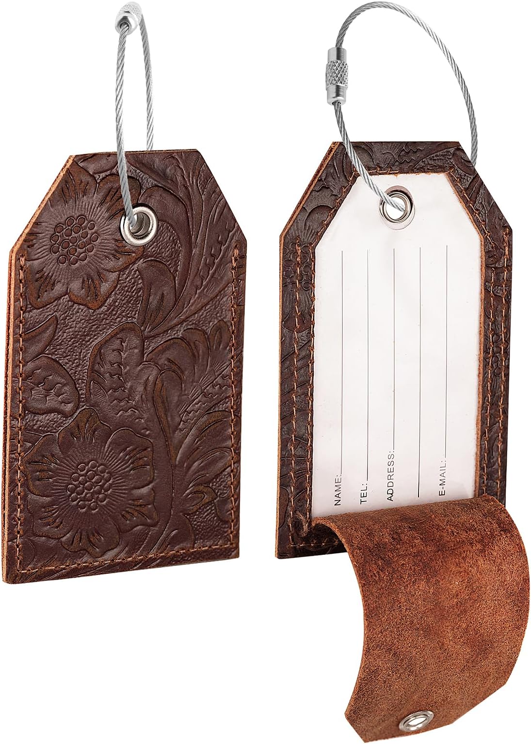 Amazon.com: Genuine Leather Set of 2 Luggage Tag with Full Back Privacy ...