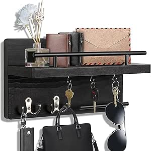Wooden Wall Mounted Key Holder with Shelf, Decorative Key Rack for ...