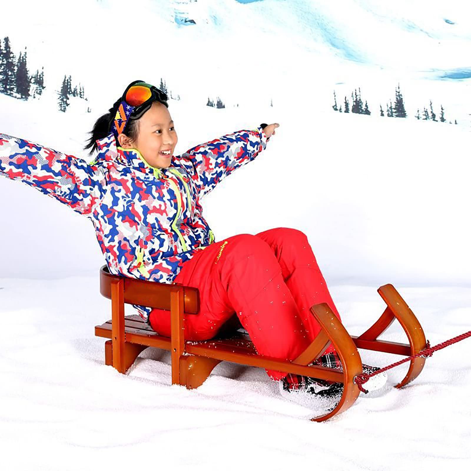 Amazon.co.jp: 背もたれ付き子供用そり、子供用木製スキーそり、無垢材