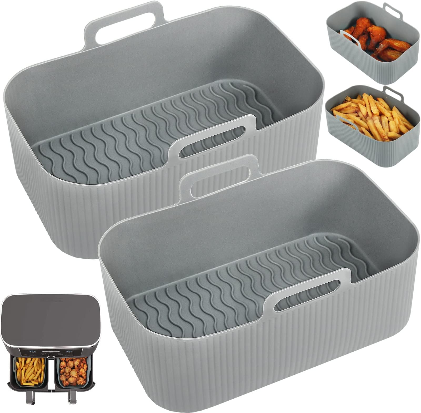 CCSH 2pcs Silicone Air Fryer Liners (19.5 x 13cm) - Rectangle Food ...