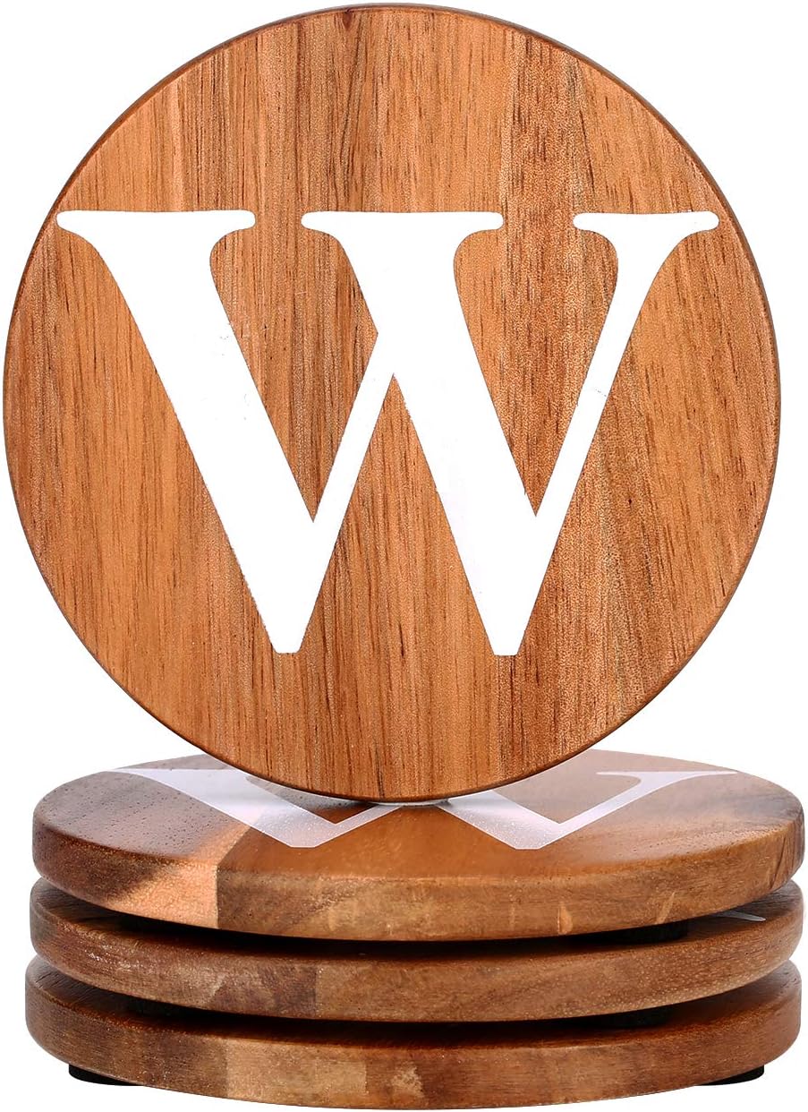 Amazon.com | Wood Coasters Set, Natural Wooden letters Coasters for ...