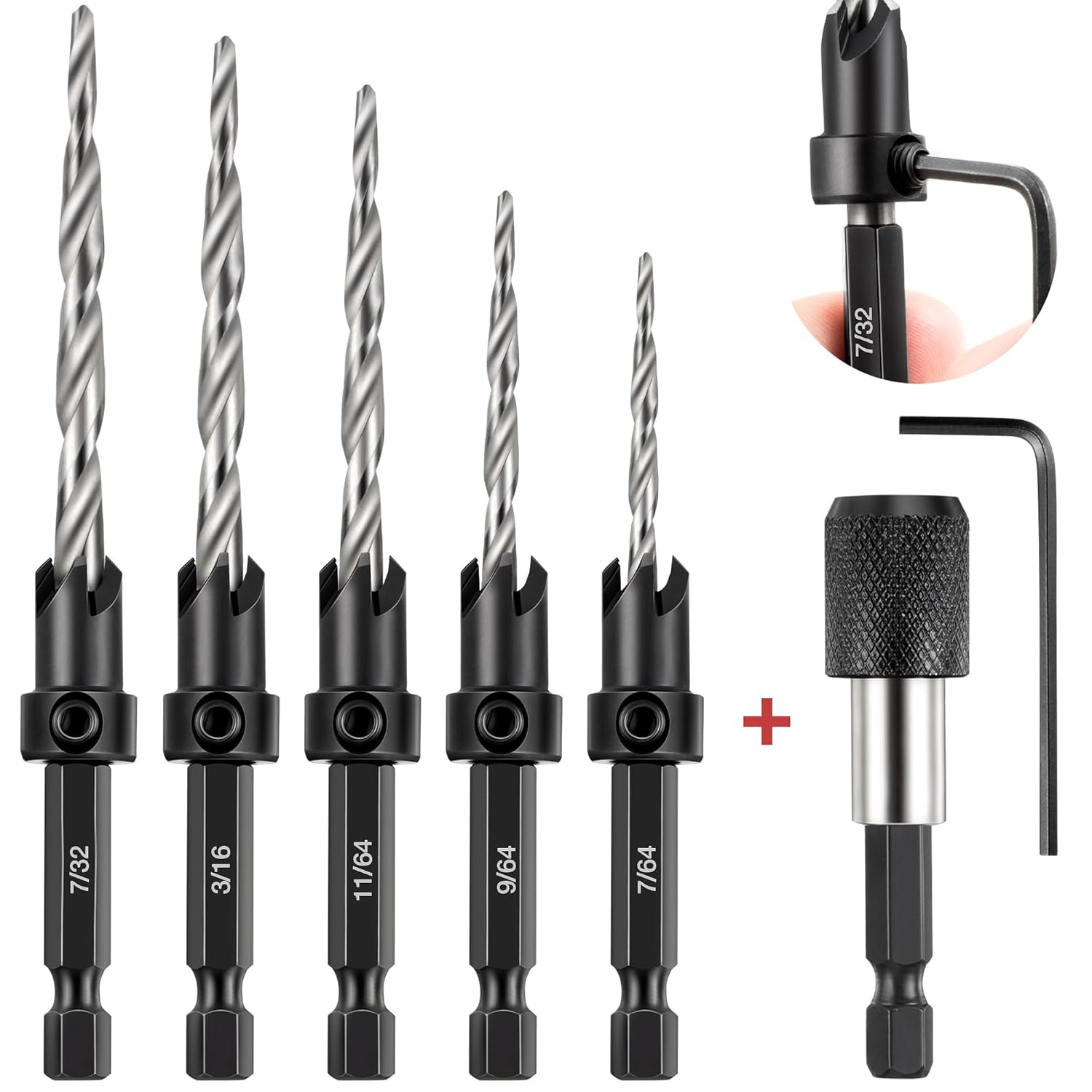 Hohean 5pcs Woodworking Countersink Drill Bit Set, with Quick Release ...