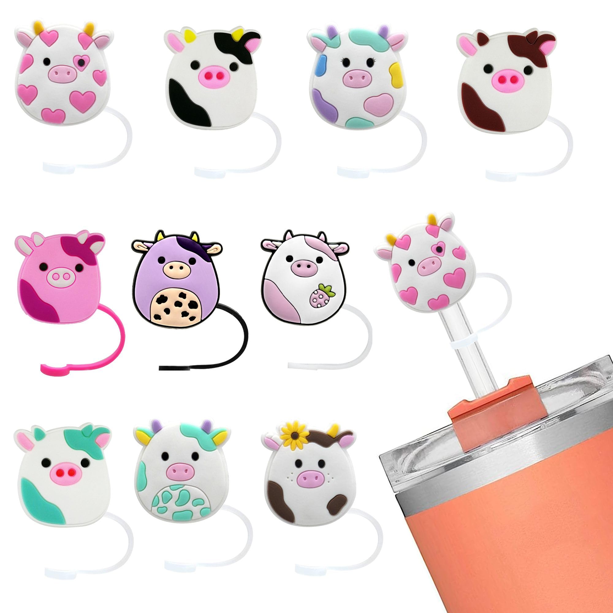 10 PCS Straw Covers, Cartoon Cow Straw Covers Tips for Stanley Cup ...