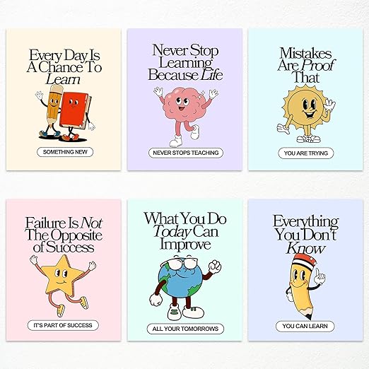 Amazon.com: Set of 6 Colorful Growth Mindset Posters, Retro ...