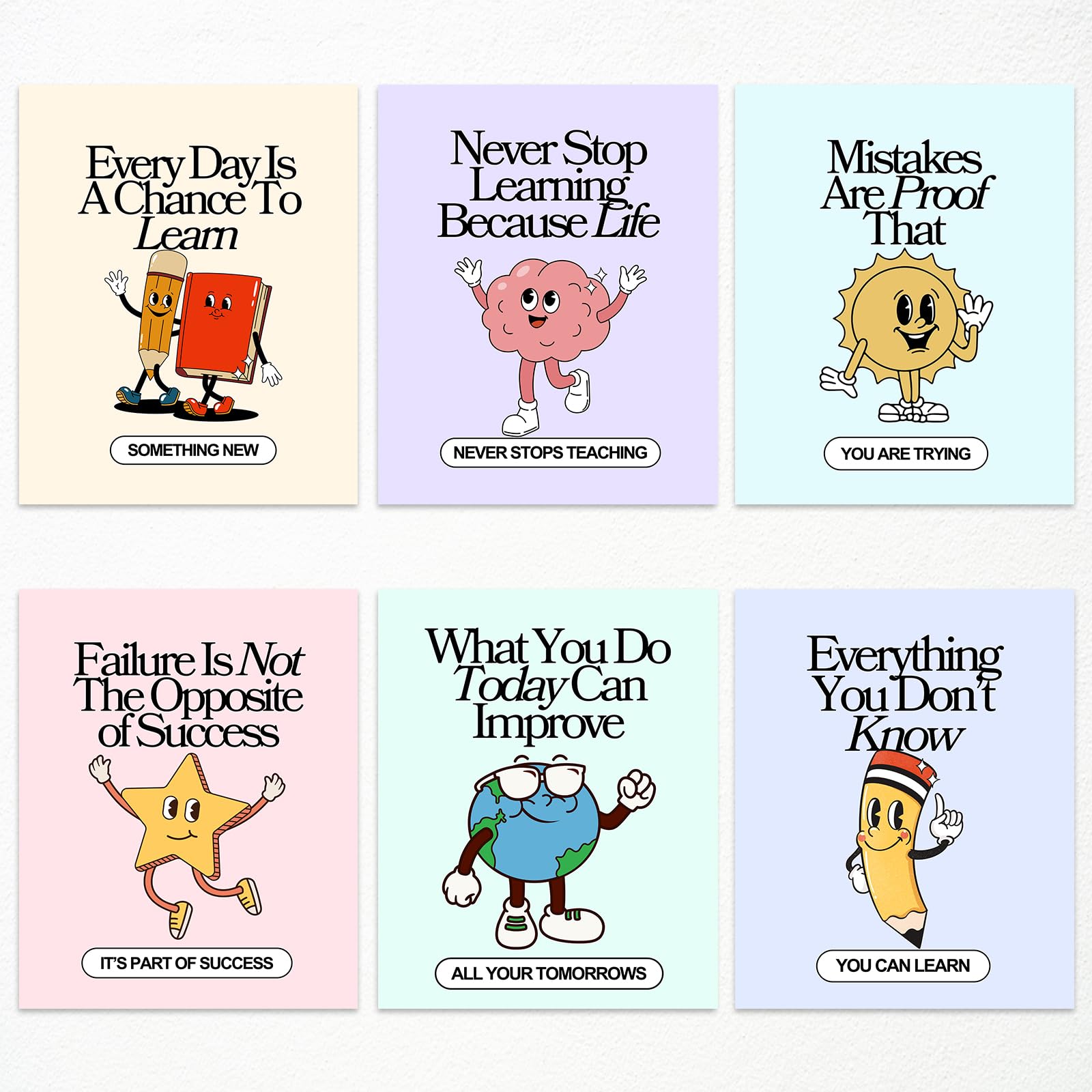 Amazon.com: Set of 6 Colorful Growth Mindset Posters, Retro ...