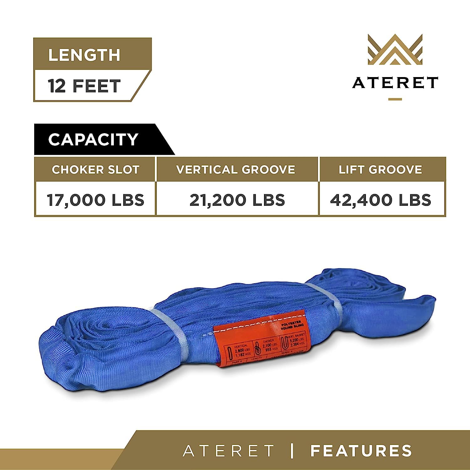 Snapklik.com : ATERET Powerlift Blue Polyester Endless Round Sling - 12 ...