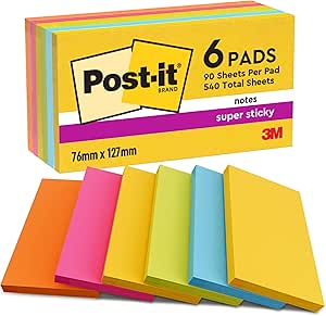 Post-it Super Sticky Notes Carnival Color Collection, Pack of 6 Pads ...
