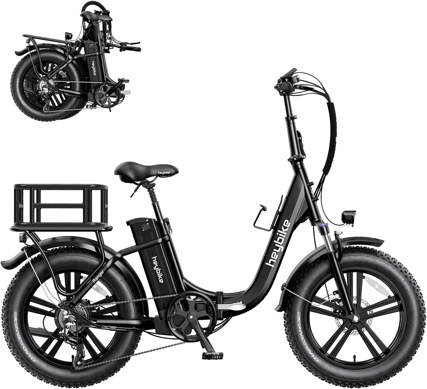 Heybike Ranger Electric Bike for Adults 500W (Peak 850W) Foldable Ebike with 48V 15Ah Removable ...
