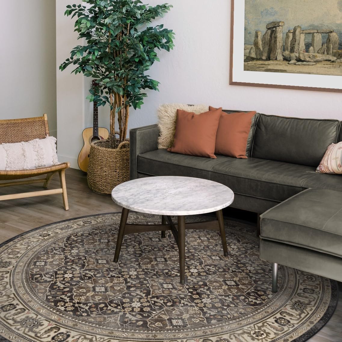 RUGGABLE Alessia – Alfombra redonda perfecta vintage lavable para sala ...