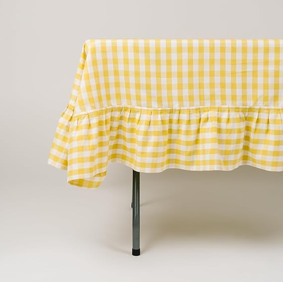 Amazon.com: Galley and Fen Checkered Ruffled Cotton Linen Table Runner ...