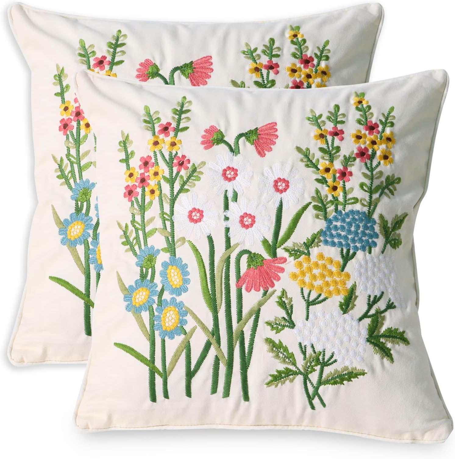 Amazon.com: Leaveland Wildflower Faux Embroidery Print 18x18 Inch Throw ...