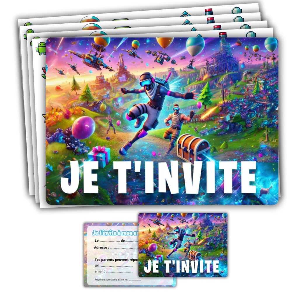 roxisha - Lot de 10 Cartes Invitation Anniversaire Thème Fortnite ...
