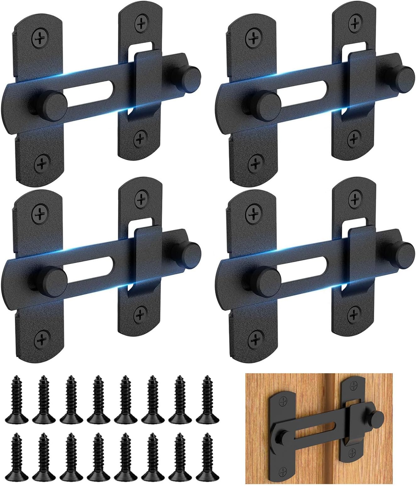 TMBMLPP Sliding Barn Door Lock, 2 Pack Black Stainless Steel Gate ...