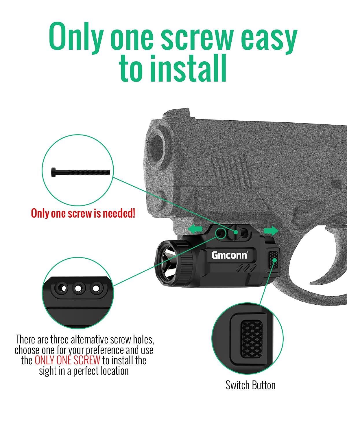 Gmconn Tactical Flashlight Pistol Light Rail Mounted 600 Lumens Small ...