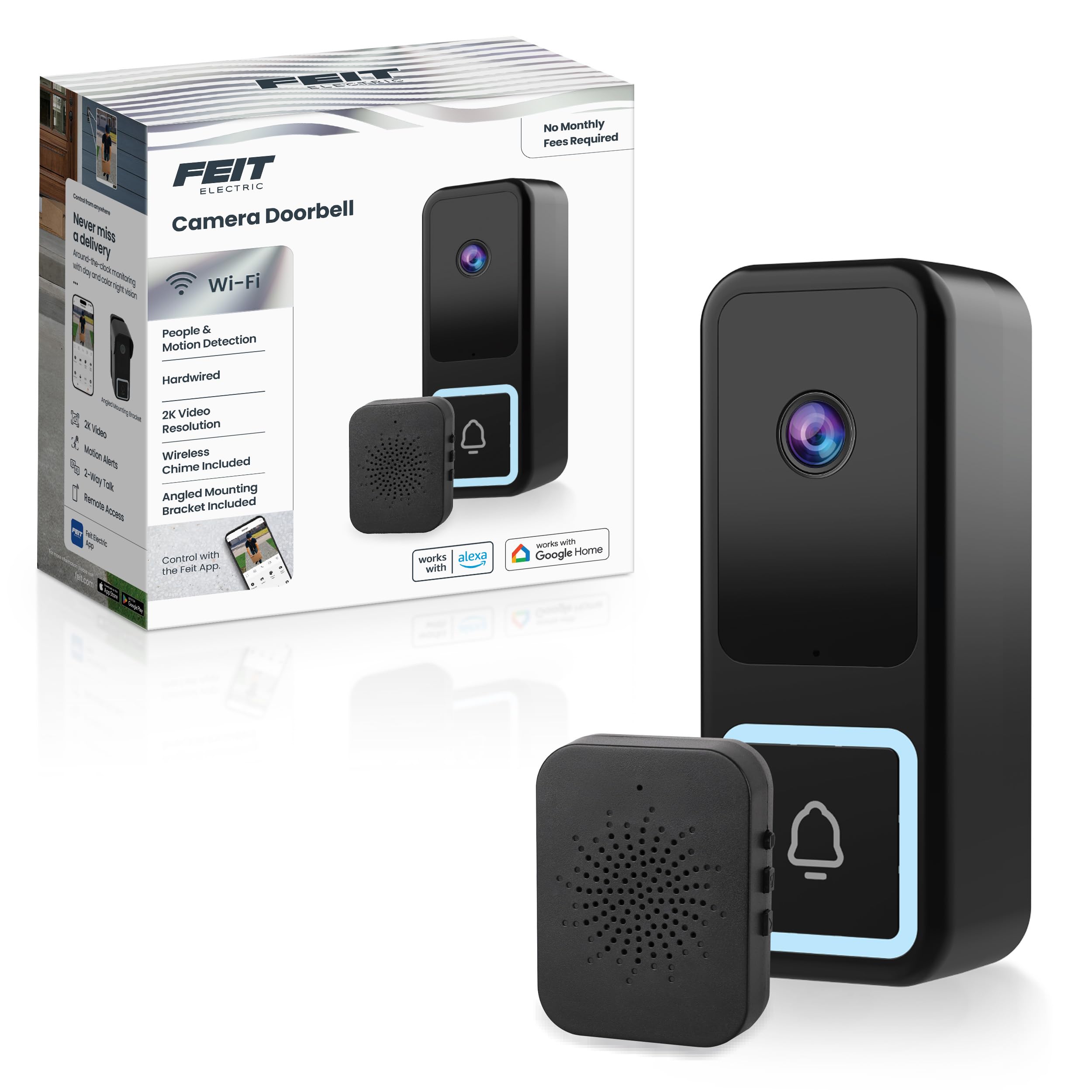 Amazon.com: Feit Electric Smart Doorbell Camera, Wired 2K HD Video ...