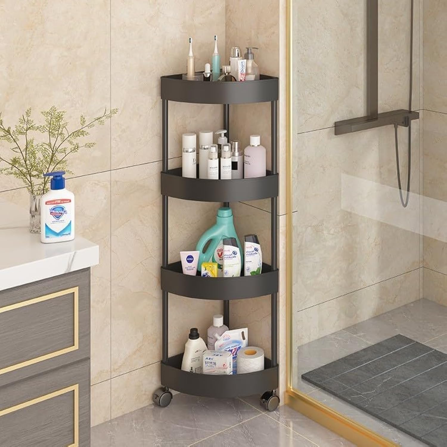 Optico 4-Layer Shower Caddy Corner Shelves, Bathroom Shelving Unit Cart ...