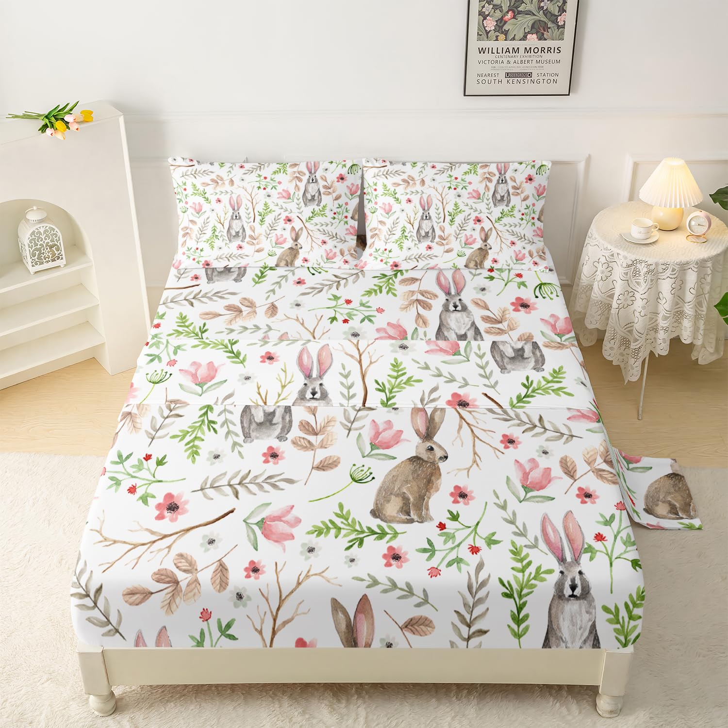 Amazon.com: QOOMO Cartoon Rabbit Pattern Silky Soft Microfiber Bed ...