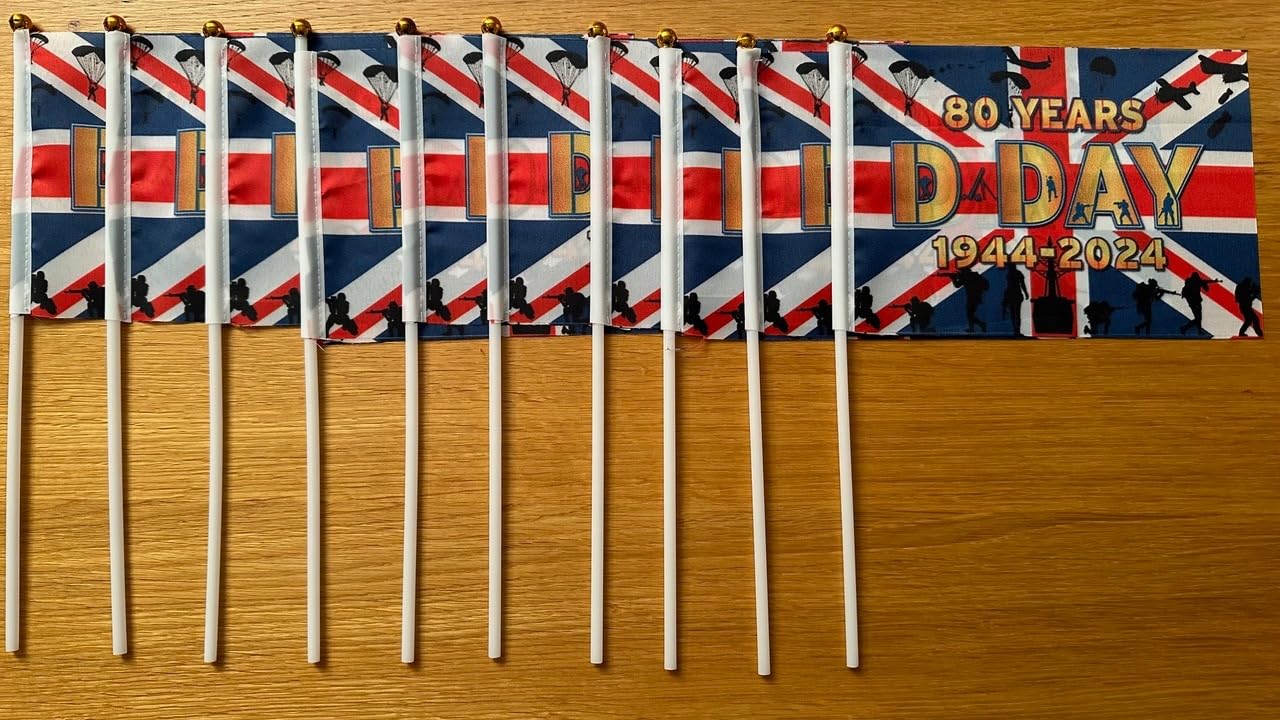 10 Pcs D Day 80th Anniversary Decorations Flags on Stick,Hand-Waving ...