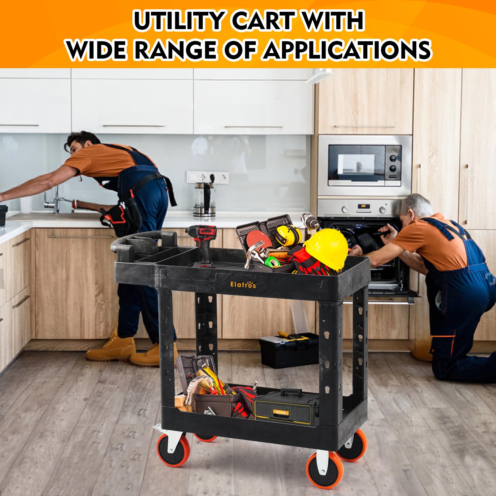 Snapklik.com : ELAFROS Heavy Duty Plastic Utility Cart 41.3 X 17 Inch ...