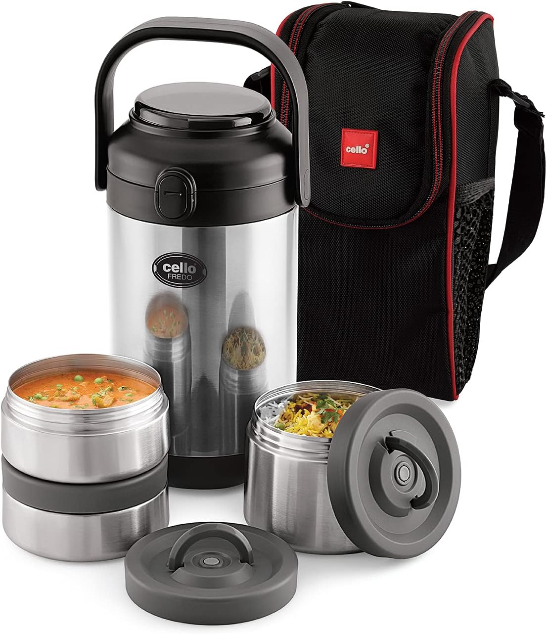 Buy CELLO Hot Max 3 Stainless Steel Double Walled Lunch Box with 3 ...