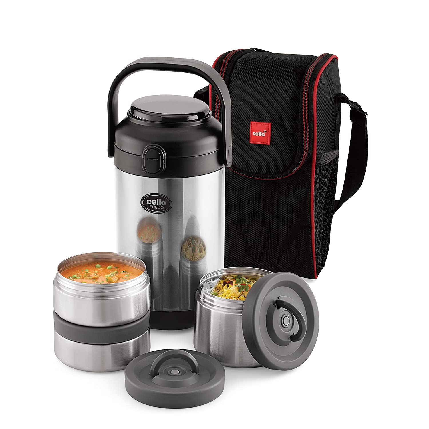 Buy CELLO Fredo Stainless Steel Double Walled Lunch Box with 3 ...