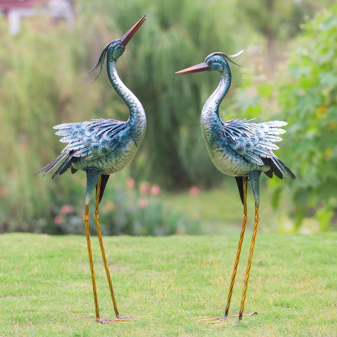Amazon.com: Westcharm Cast Aluminum Cranes for Yard Garden Sculpture ...