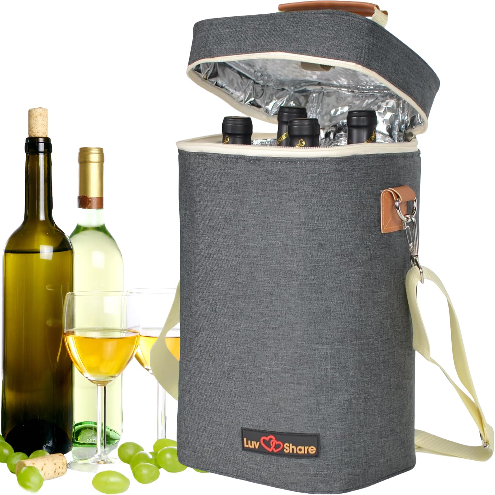 Amazon.com: ACEZIYAN Insulated Wine Carrier Bag 4 Bottle Wine Cooler ...