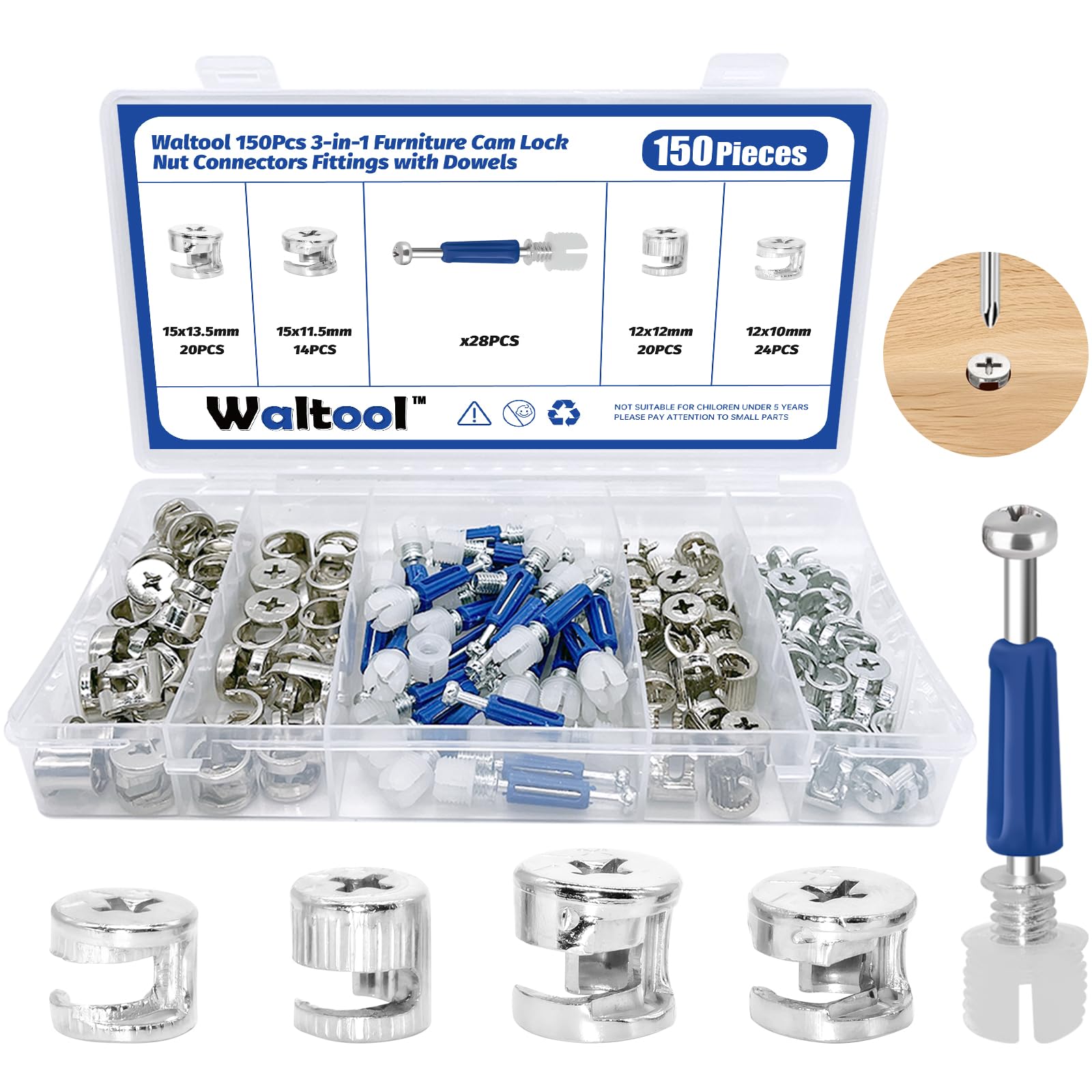 Amazon.com: Waltool 132Pcs Eccentric Wheels Cam Locks Fittings, 3 in 1 ...