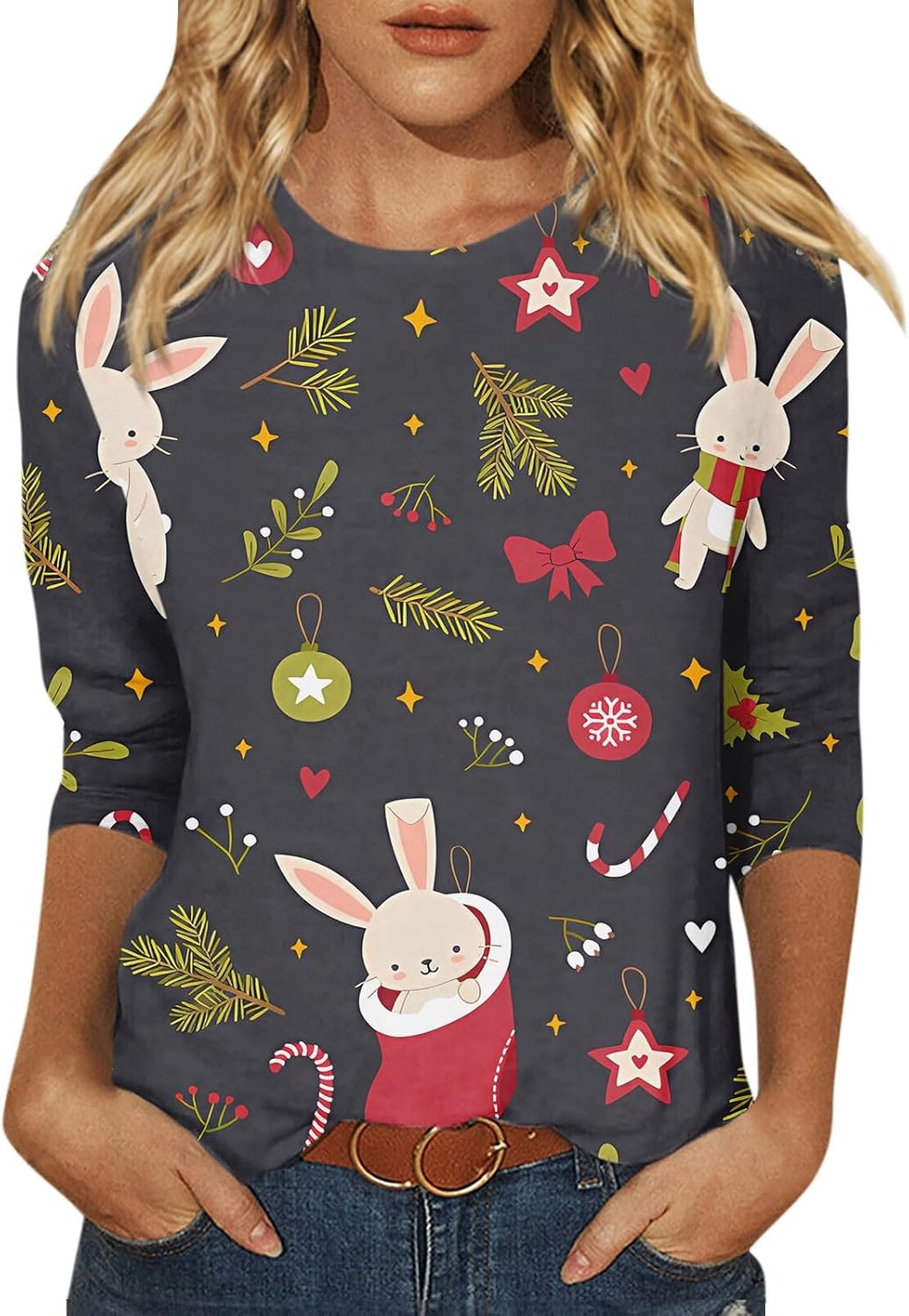 Amazon.com: Easter Blouse,Women's Fashion Casual Round Neck 3/4 Sleeve ...