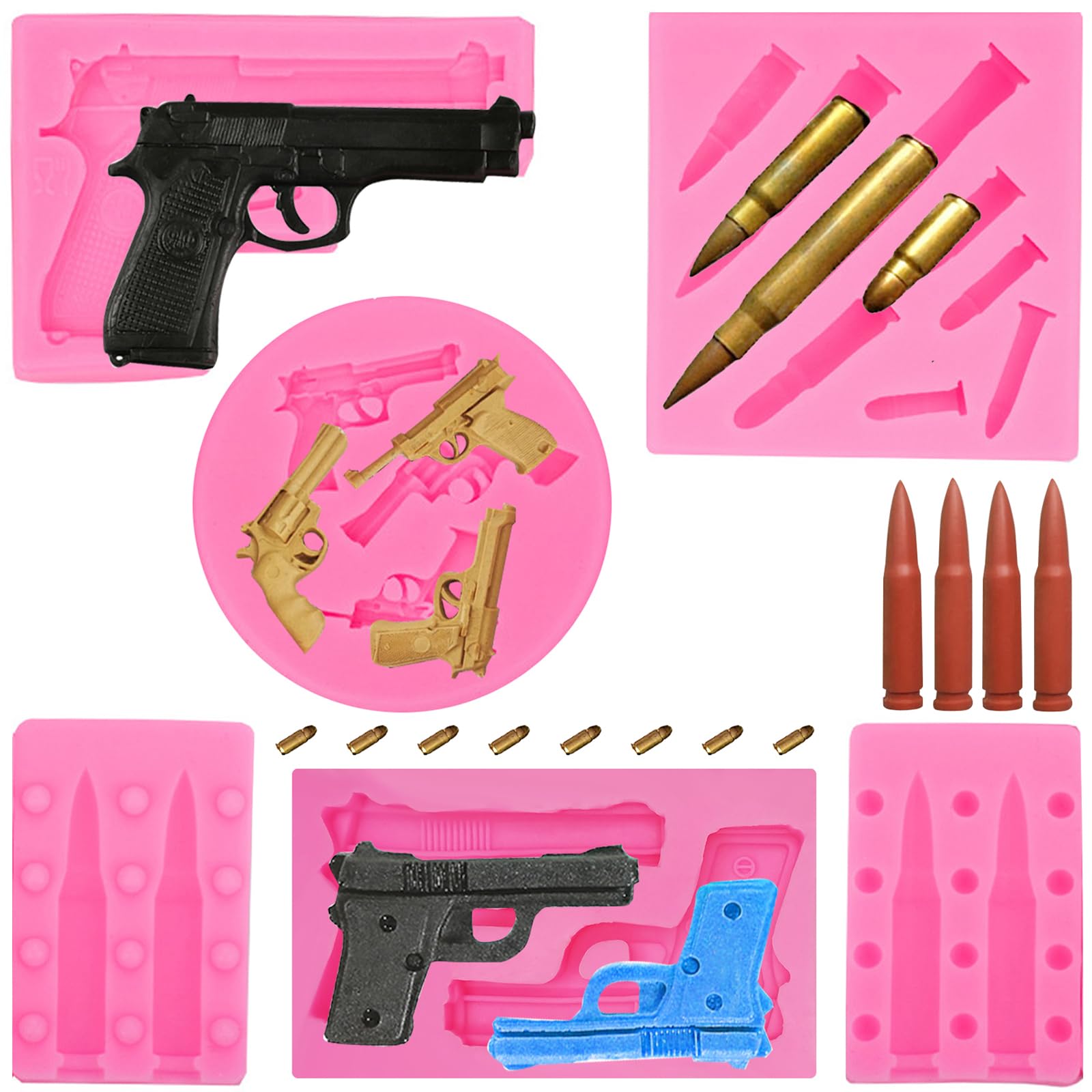 Amazon.com: Gun Silicone Molds Bullet Silicone Molds Pistol Fondant ...