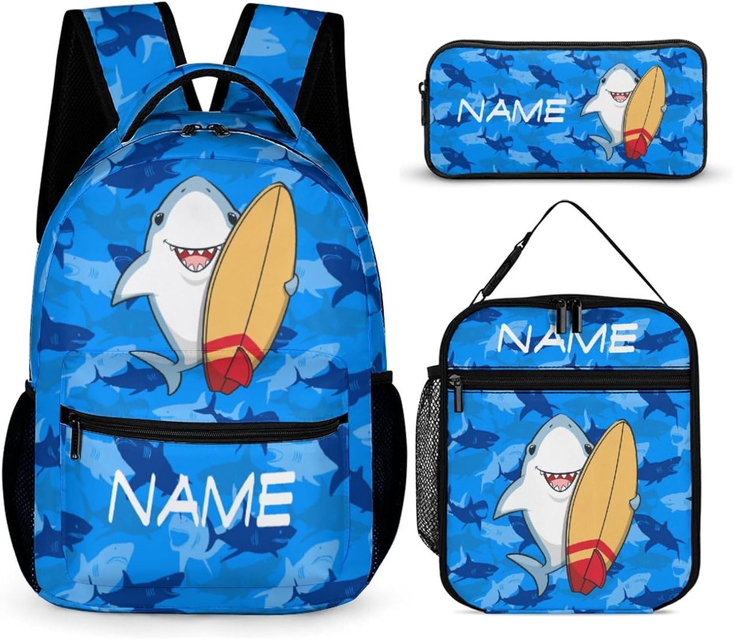 Amazon.com | THCNKUI Custom Cute Shark Surfer 3Pcs Backpack Set with ...