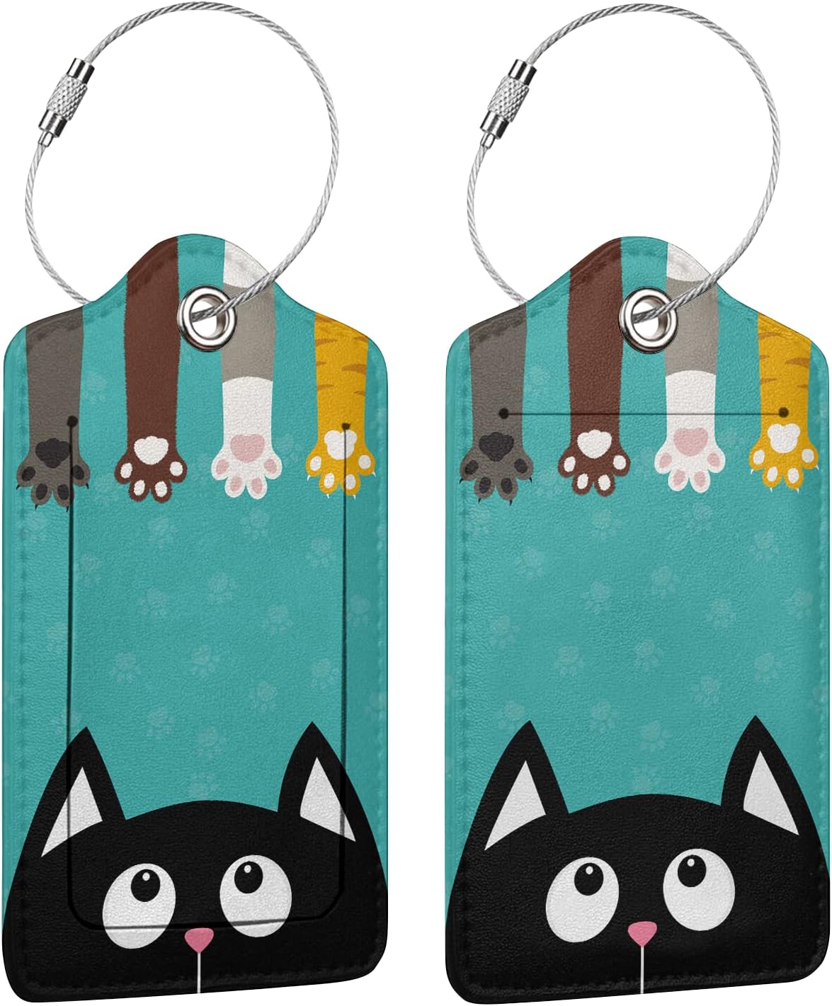 Amazon.com: Luggage Tags,PU Leather Luggage Name Tag Concise Cat ID ...