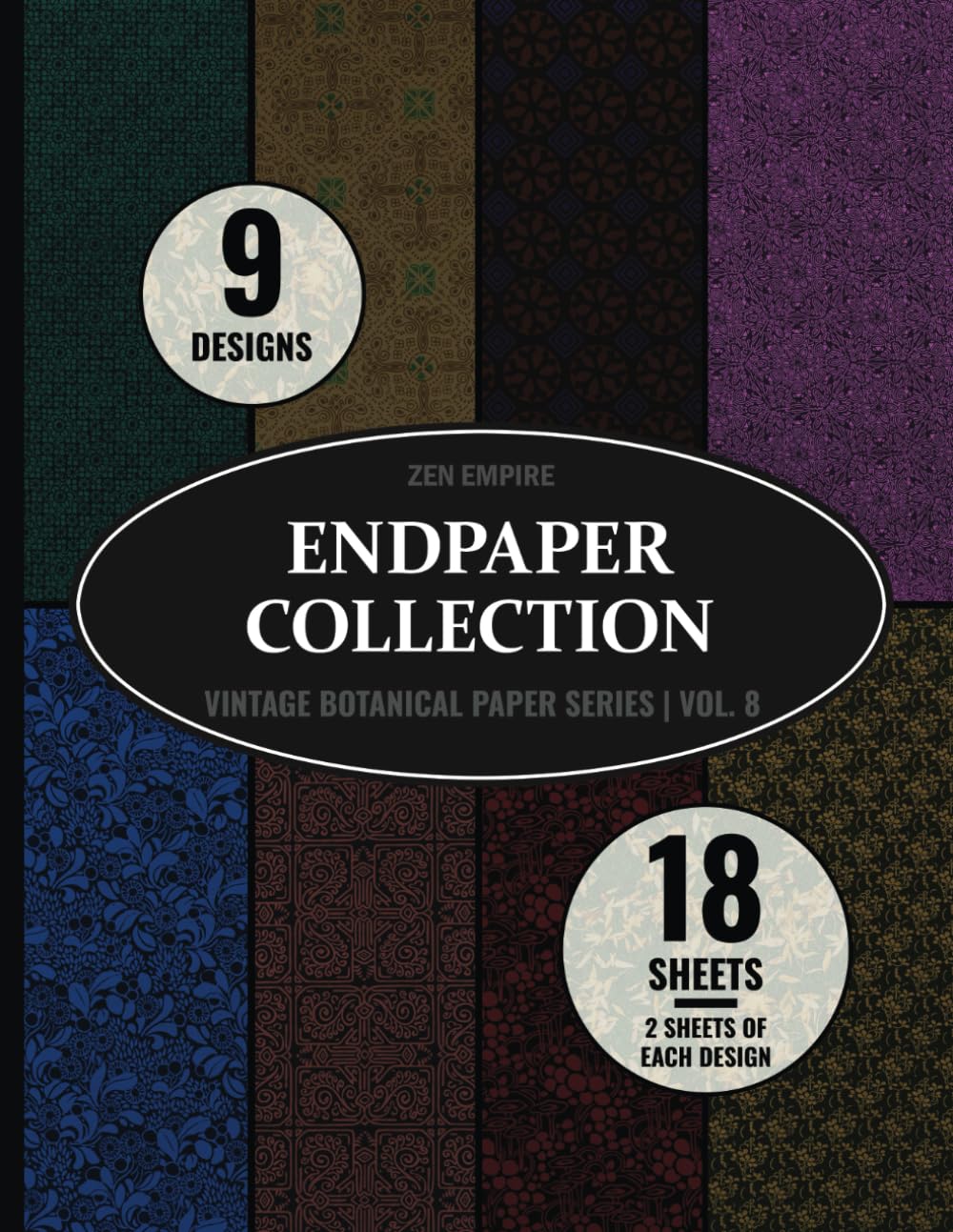 Endpaper Collection: Dark Colors Vintage Botanical Patterns Paper for ...