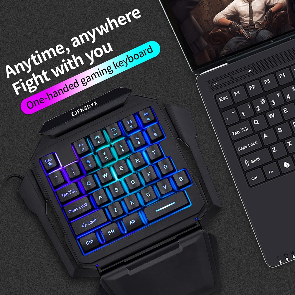 Snapklik.com : ZJFKSDYX One-Handed Mini Keyboard And Mouse Combo, RGB ...