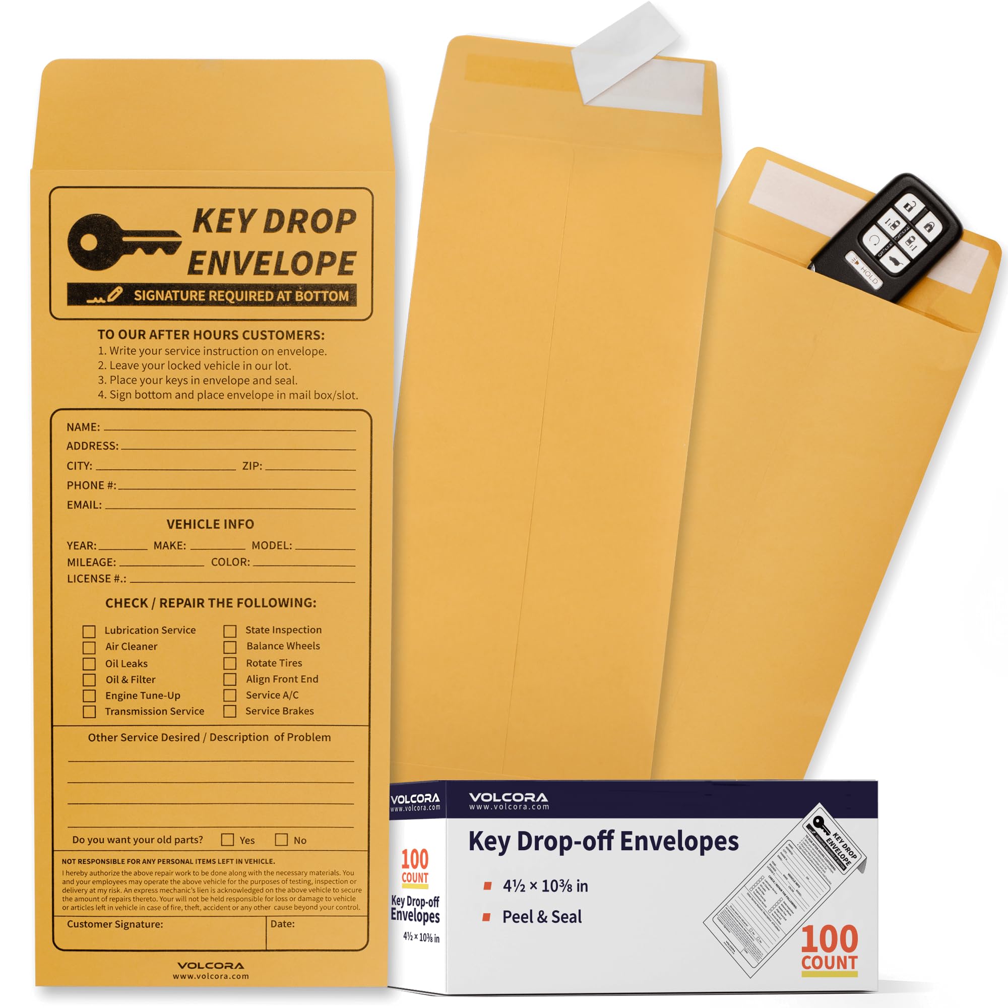Amazon.com : Volcora 100 Pack Key Drop Off Envelopes for After Hours ...