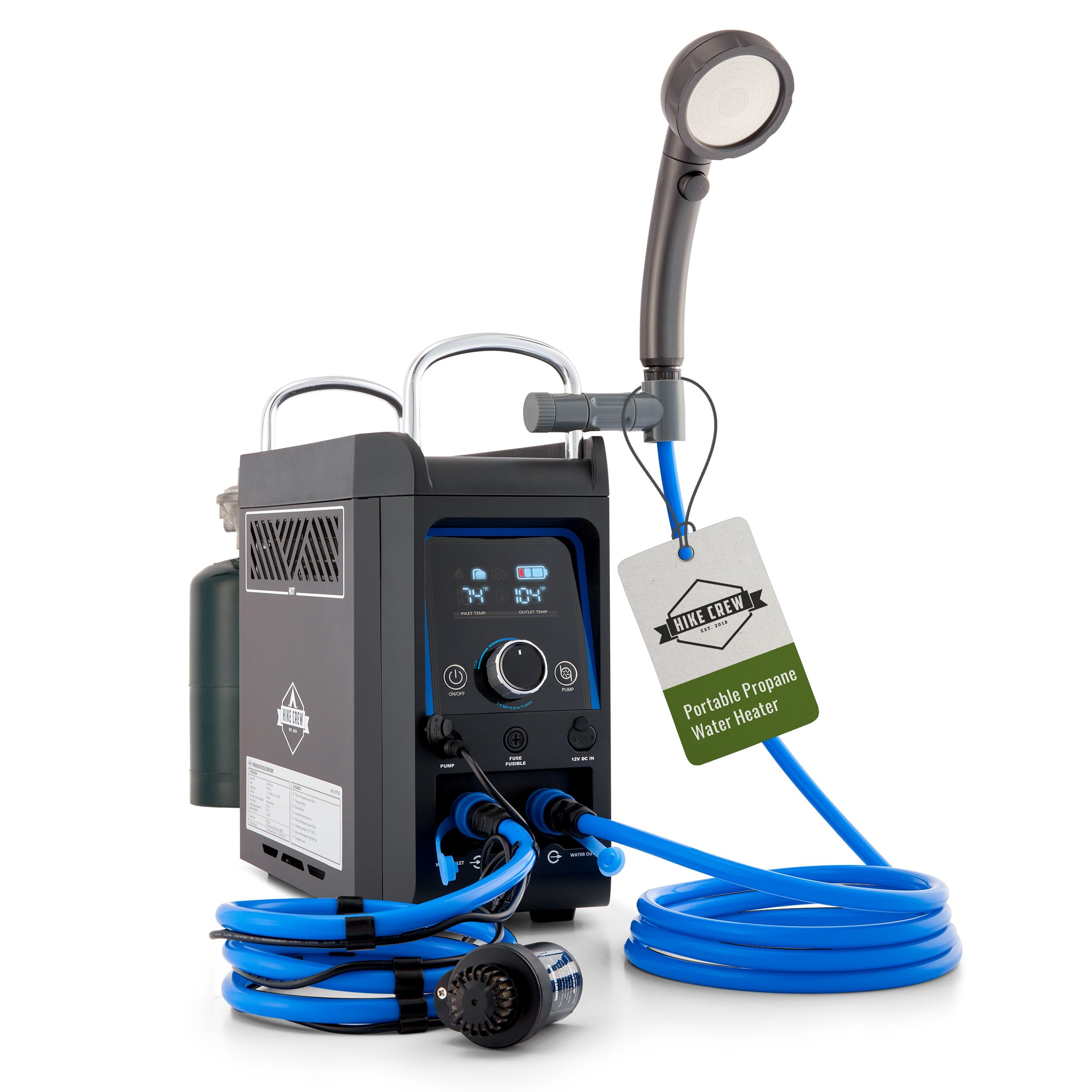 Hike Crew Propane Water Heater & Shower Pump | Rechargeable Portable ...